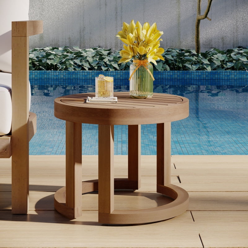 Outdoor Acacia Wood Side Table 18" Solid Side Table For Patio Pool ...