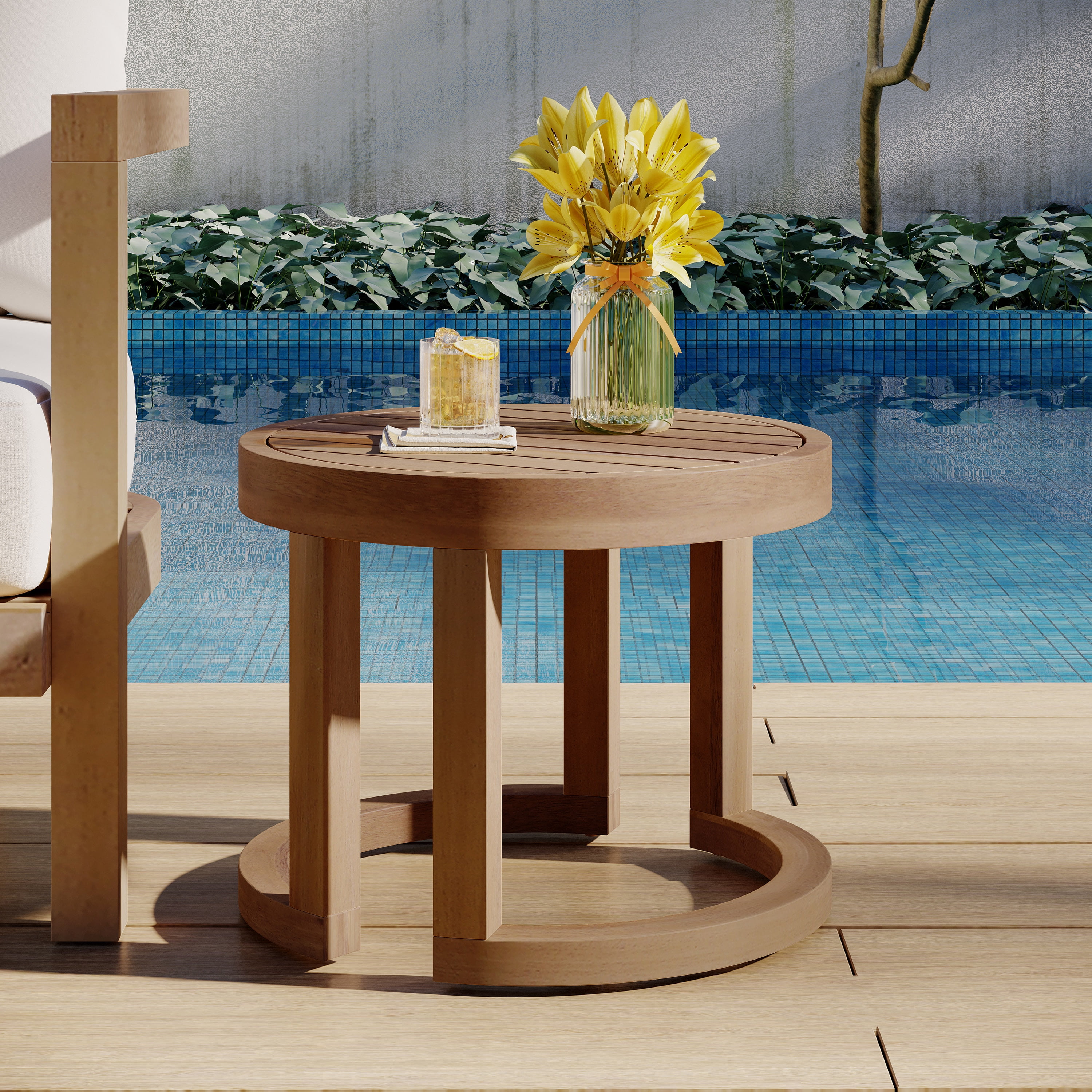 Outdoor Acacia Wood Side Table, 18" Solid Side Table for Patio, Pool ...