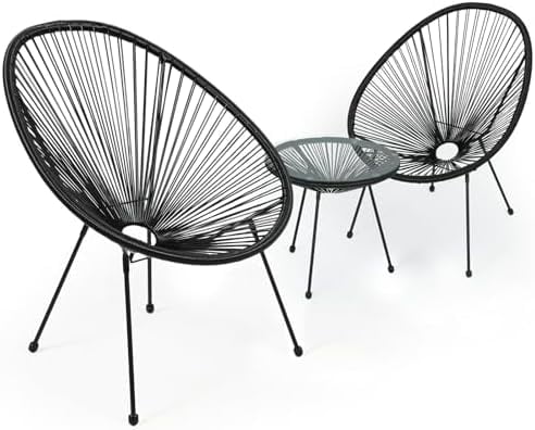 Outdoor Acapulco Chair Set 3-Piece with Glass Top Table, Lightweight ...