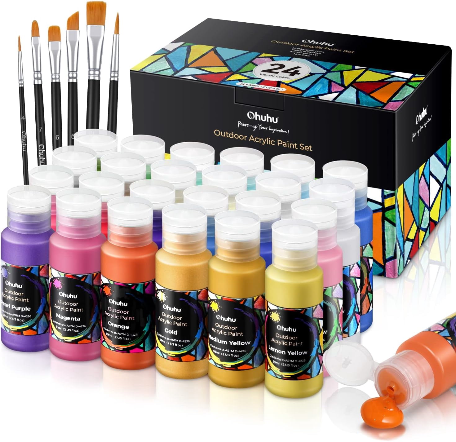 Outdoor Acrylic Paint Set 24 Colors 2 oz Bottles Waterproof Fade ...