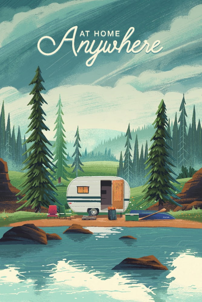 Outdoor Activity, At Home Anywhere, Camper in Evergreens (12x18 Wall ...