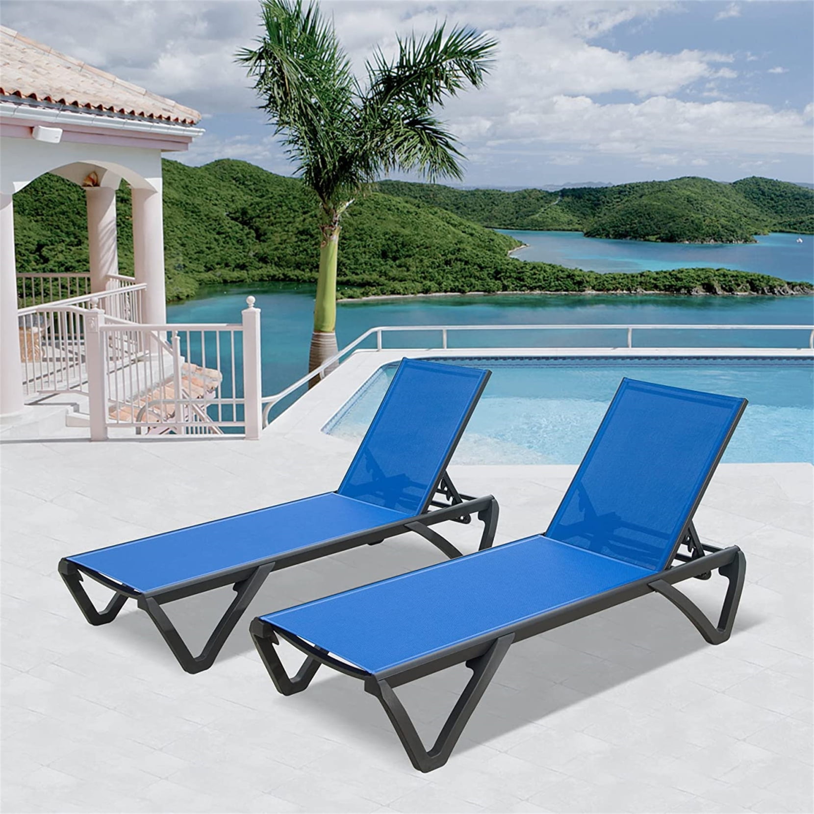 Outdoor Adjustable Chaise Lounge Chair, All-Weather Five-Position ...
