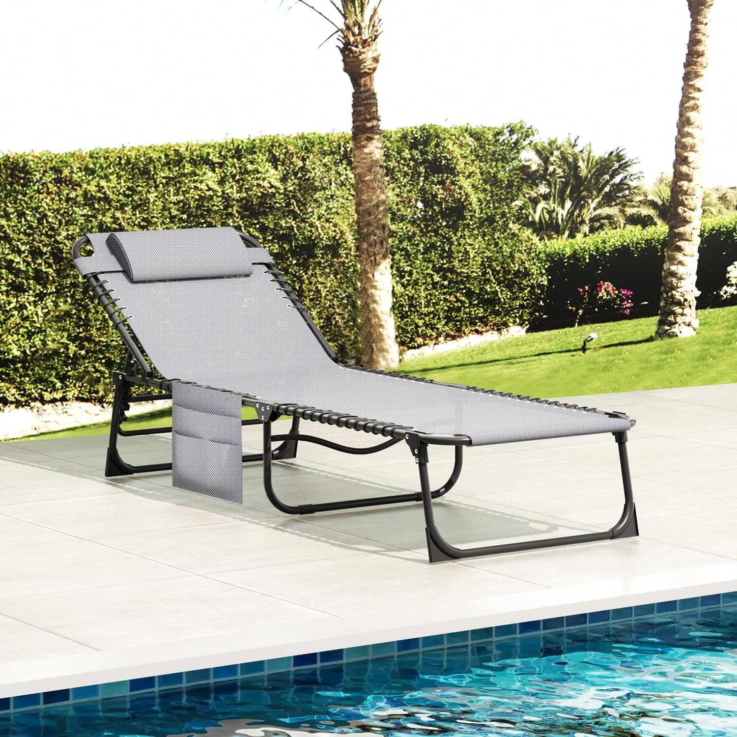 , Outdoor Adjustable Chaise Lounge Chair, Portable Tanning Chaise with ...