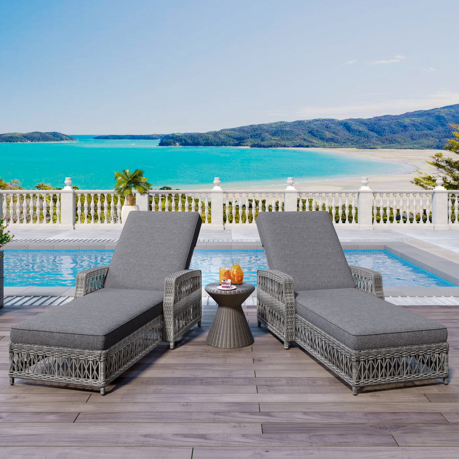 Outdoor Adjustable Reclining Chaise Lounge with Armrests & Removable ...