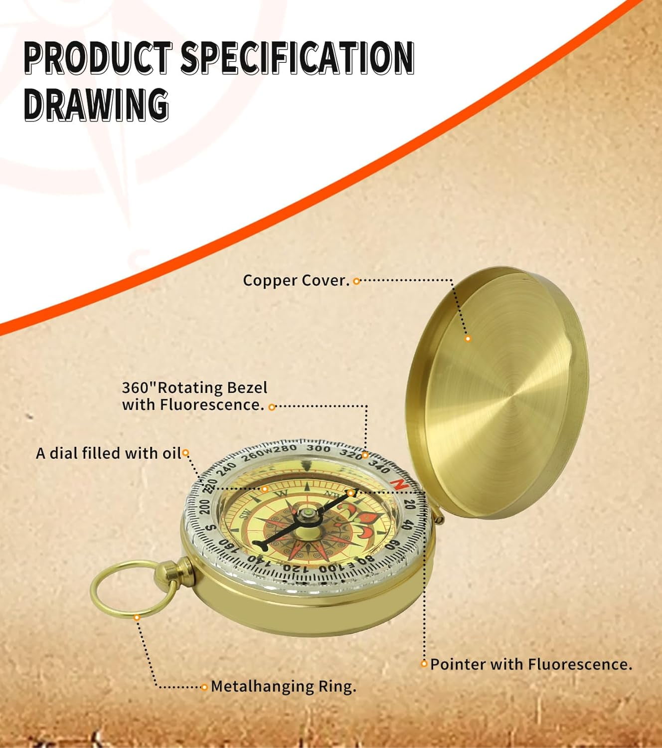 Outdoor Adventure Compass Keychain, Antique Brass Waterproof Compass ...
