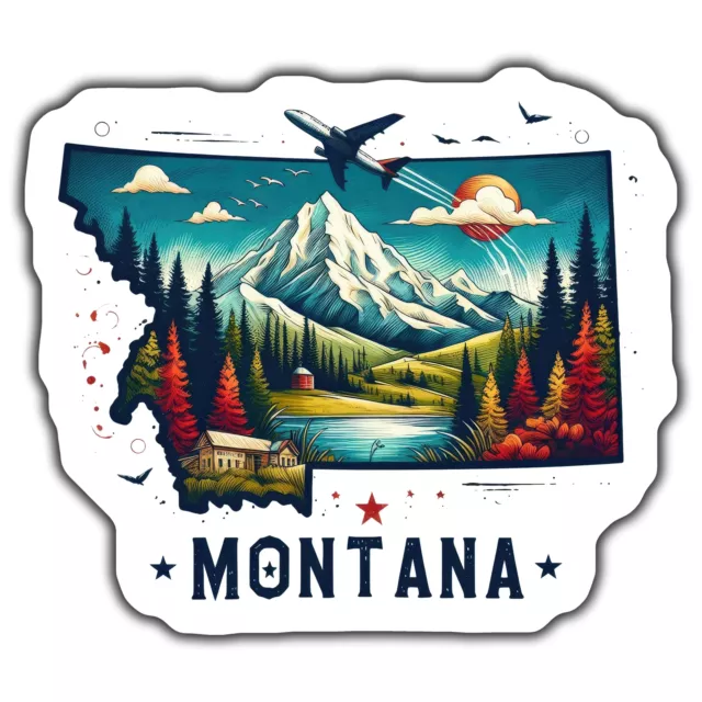 Outdoor Adventure Montana Sticker, Scenic Mountain Landscape Decal ...
