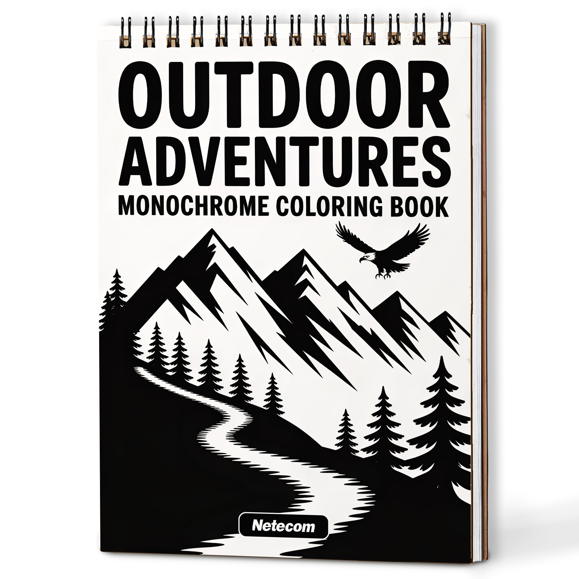 Outdoor Adventures Monochrome Coloring Book Spiral Bound for Adults, A5 ...