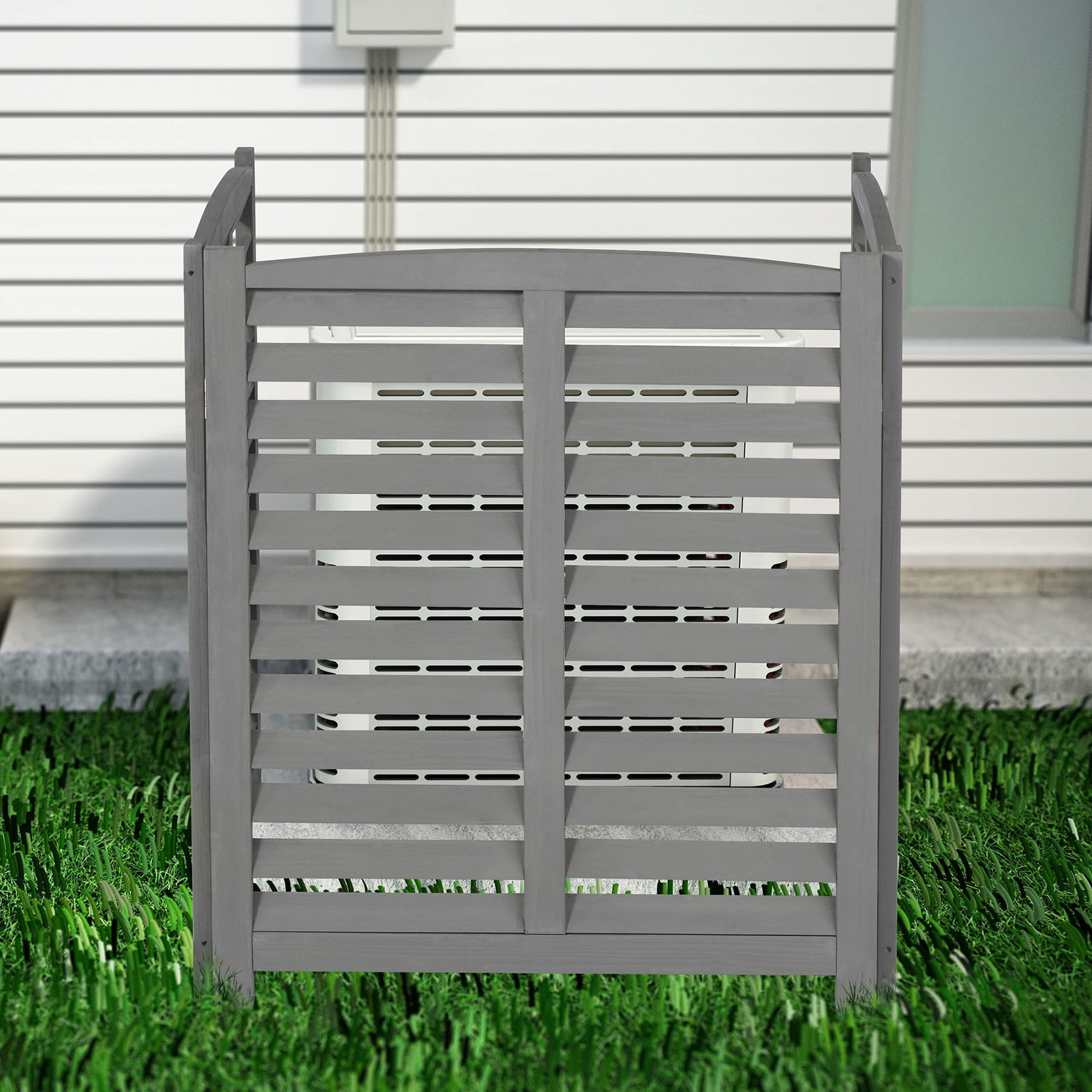 Outdoor Air Conditioner Fence 3-Panel Wooden Screen 32 Inch Wide x 38 ...