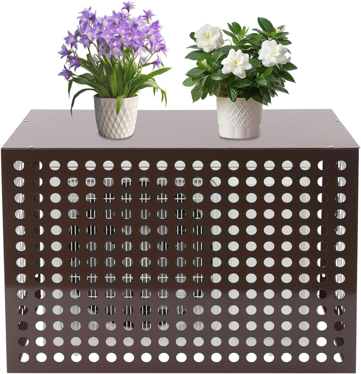 Outdoor Air Conditioner Fence with 4 Panels, Metal Louvered Privacy ...