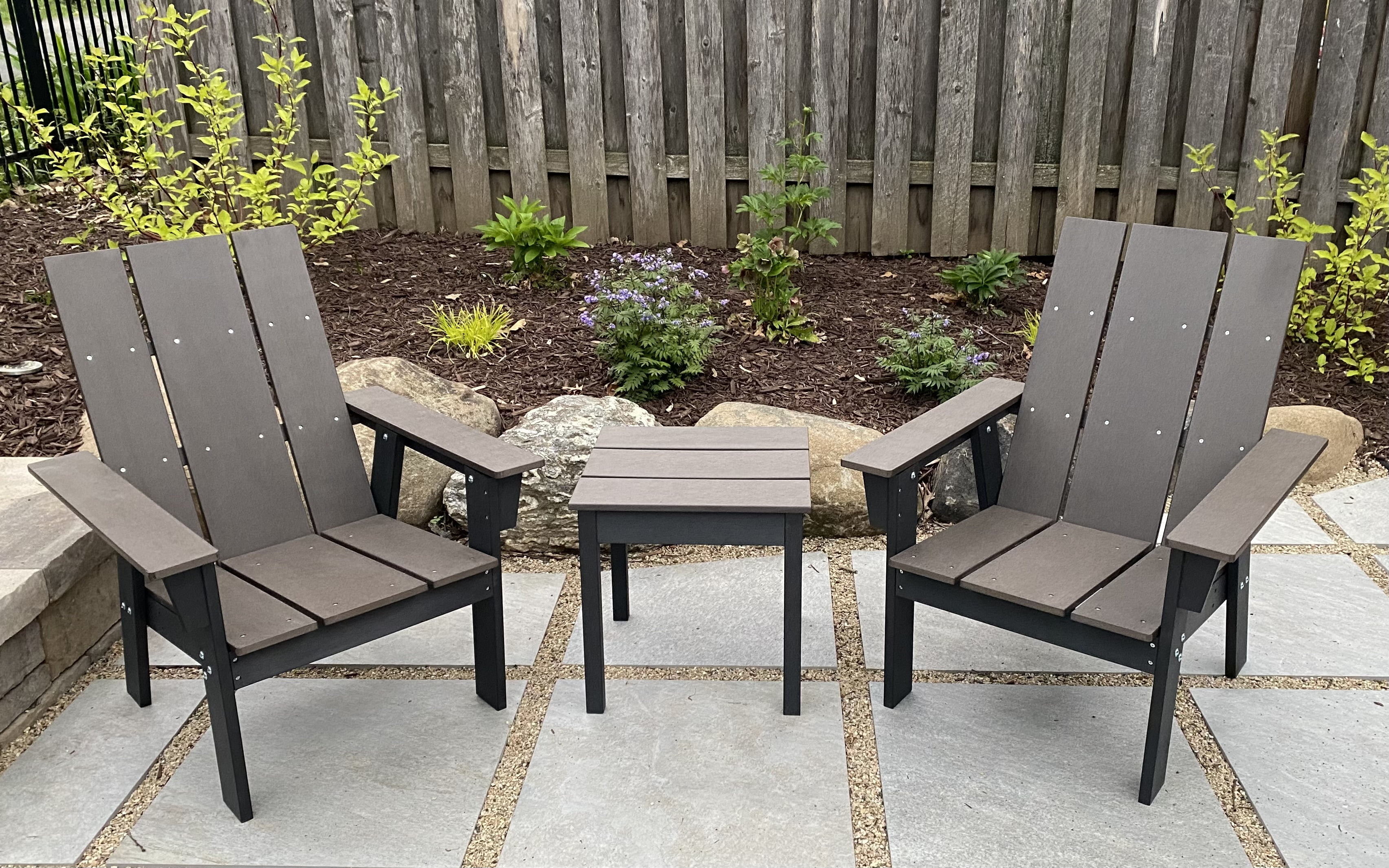 Outdoor All-Weather Polystyrene Wood Layton 3pcs Adirondack Set,,Black ...