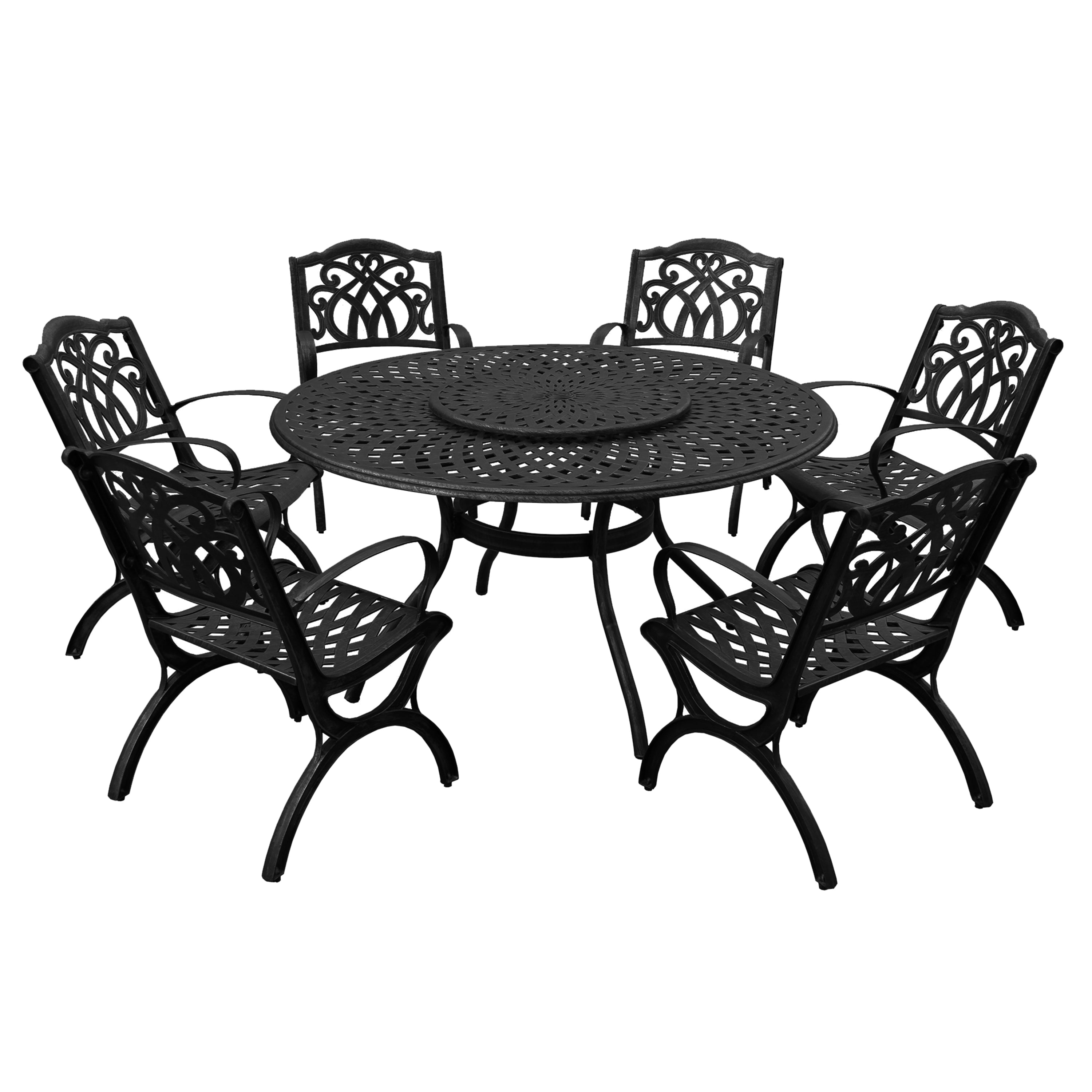 Outdoor Aluminum 7pc Round Patio Dining Set, Lazy Susan, Six Chairs ...
