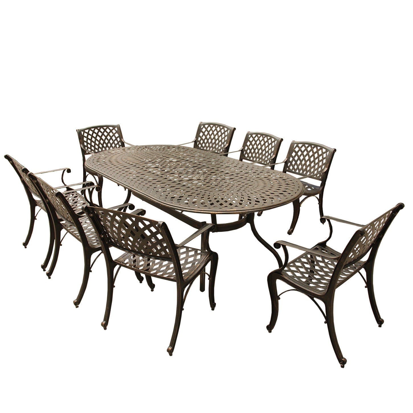 Outdoor Aluminum 9pc Large Oval Patio Dining Set and Eight Chairs ...