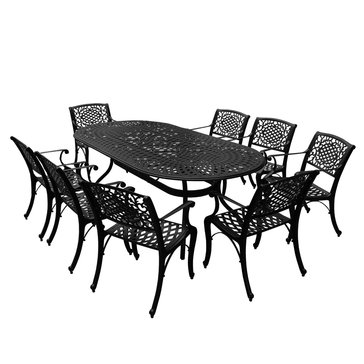 Outdoor Aluminum 9pc Large Oval Patio Dining Set and Eight Chairs ...