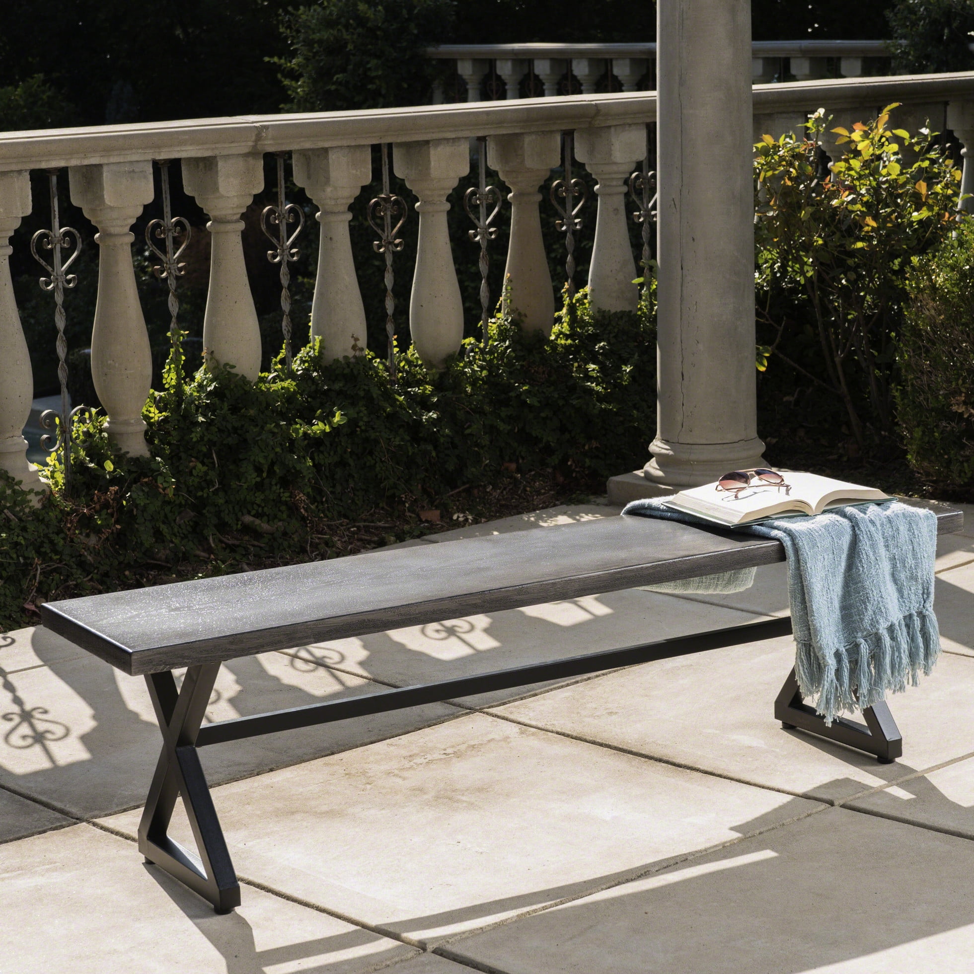 Outdoor Aluminum Bench With Steel Frame, Grey And Black - Modern ...