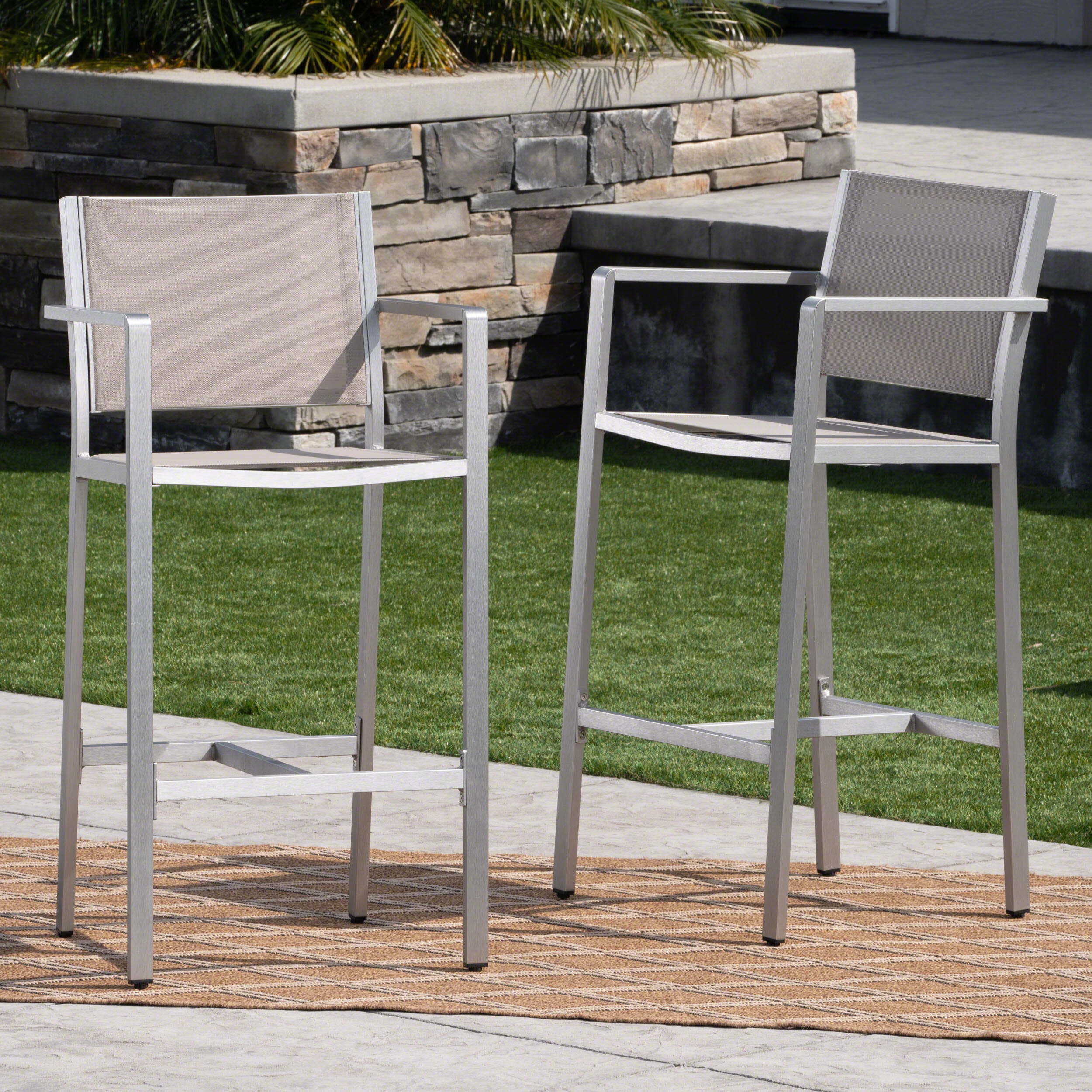 Outdoor Aluminum Frame Bar Stool with Grey Mesh Surface for Patio Bar ...