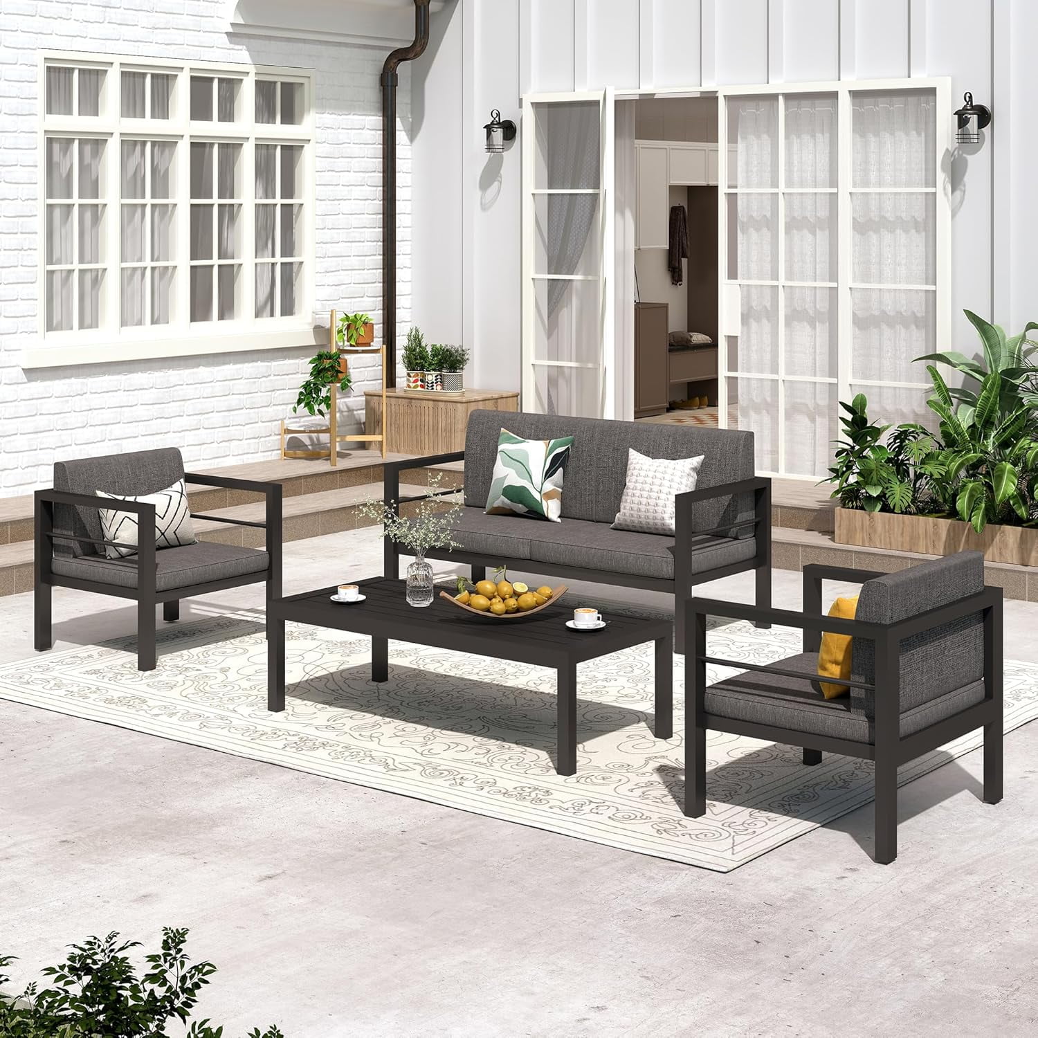Outdoor Aluminum Furniture Set - 4 Pieces Modern Patio Conversation ...