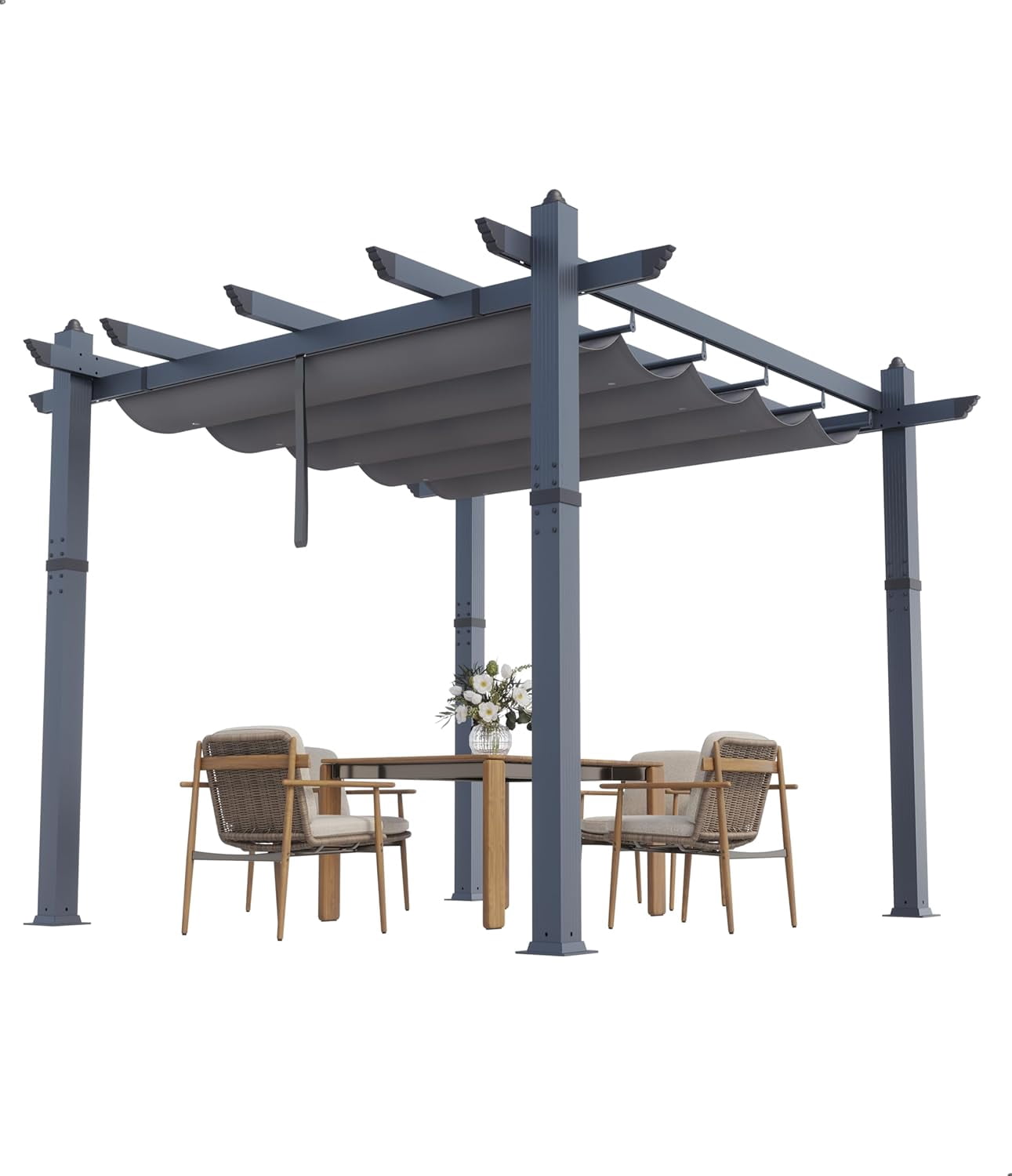 Outdoor Aluminum Pergola with Retractable Canopy, Reinforced 4-Sided ...