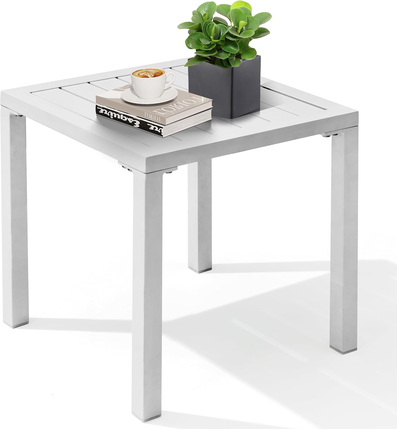Outdoor Aluminum Side Table for Pool Lounge Chair, Weather Resistant Small Square Coffee End ...