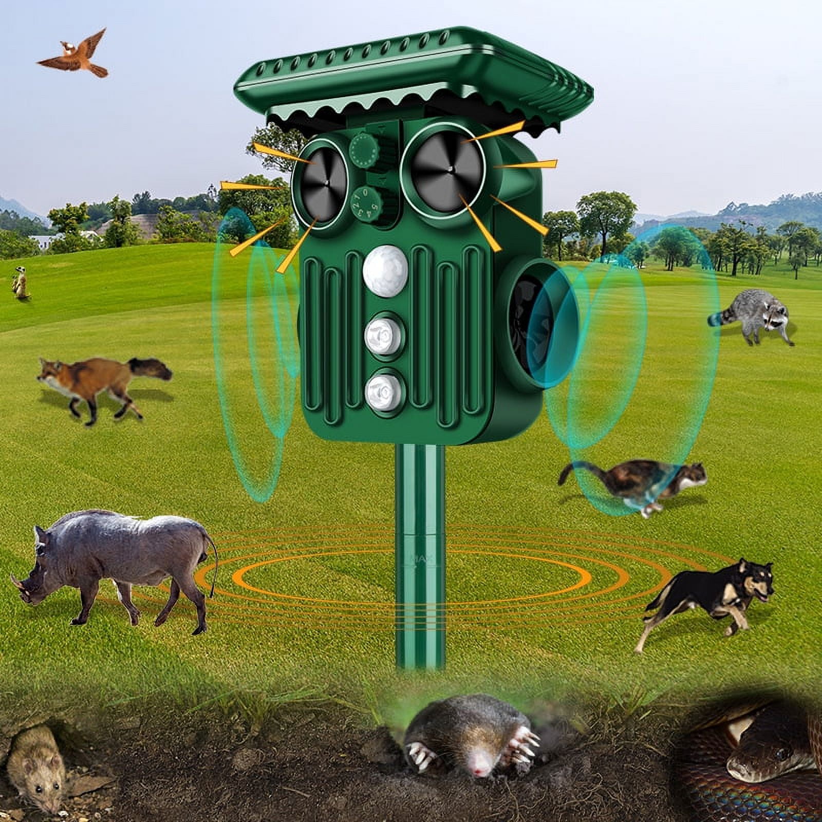 Outdoor Animal Repeller 360° Ultrasonic Solar Animal Repeller, Animal ...