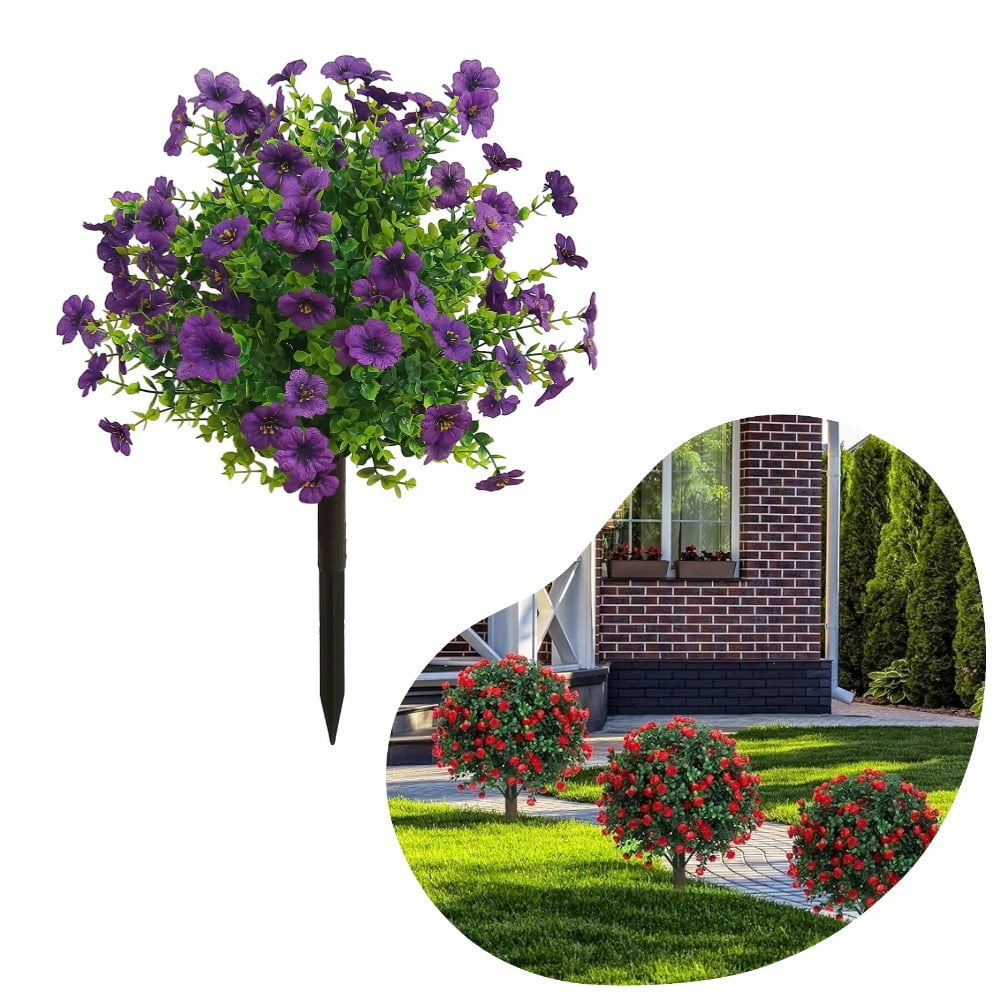 Outdoor Artificial Boxwood Topiary Ball Trees with Purple Flowers - 23 ...
