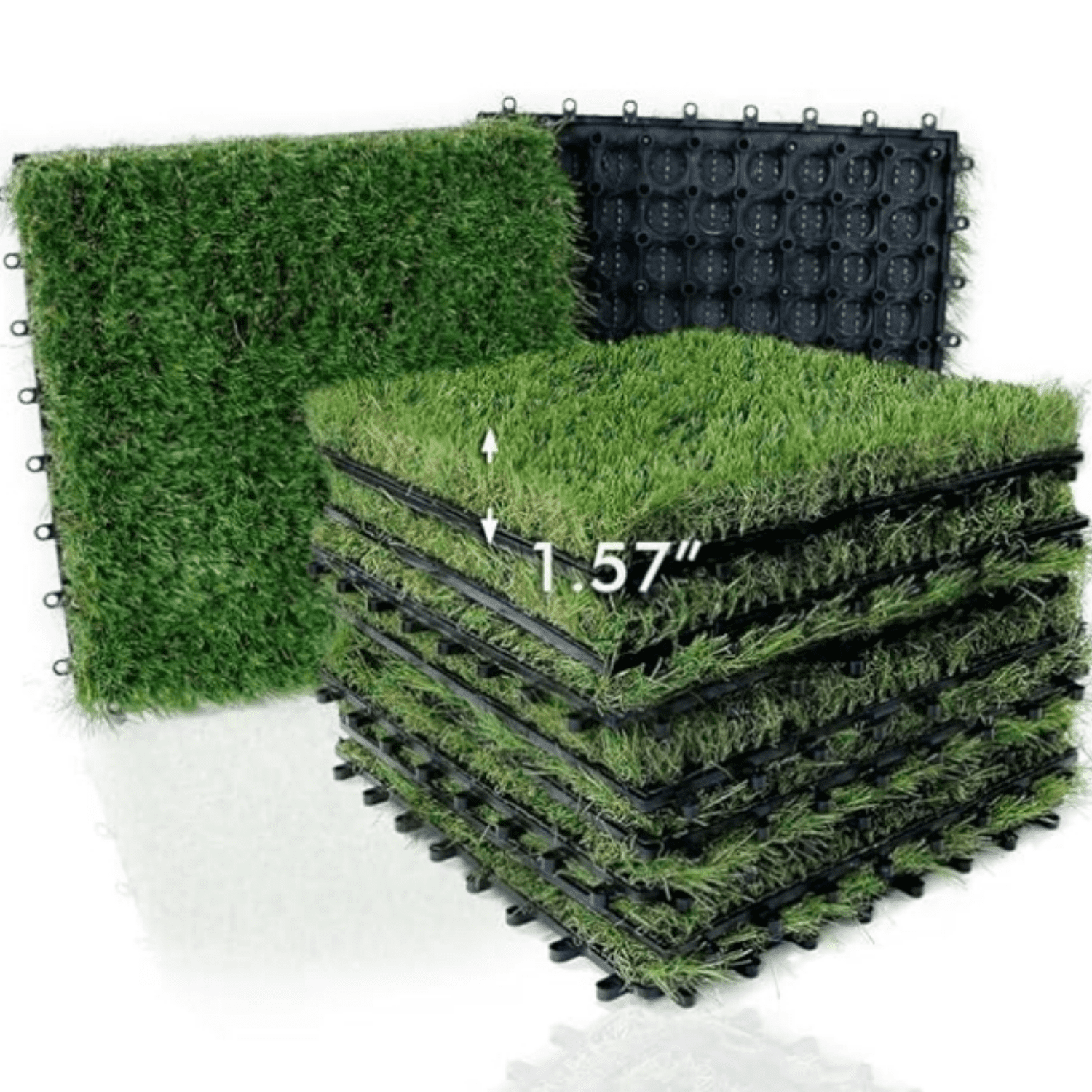 Outdoor Artificial Grass Tiles Interlocking Turf Squares 9 Pack, 12"x12 ...