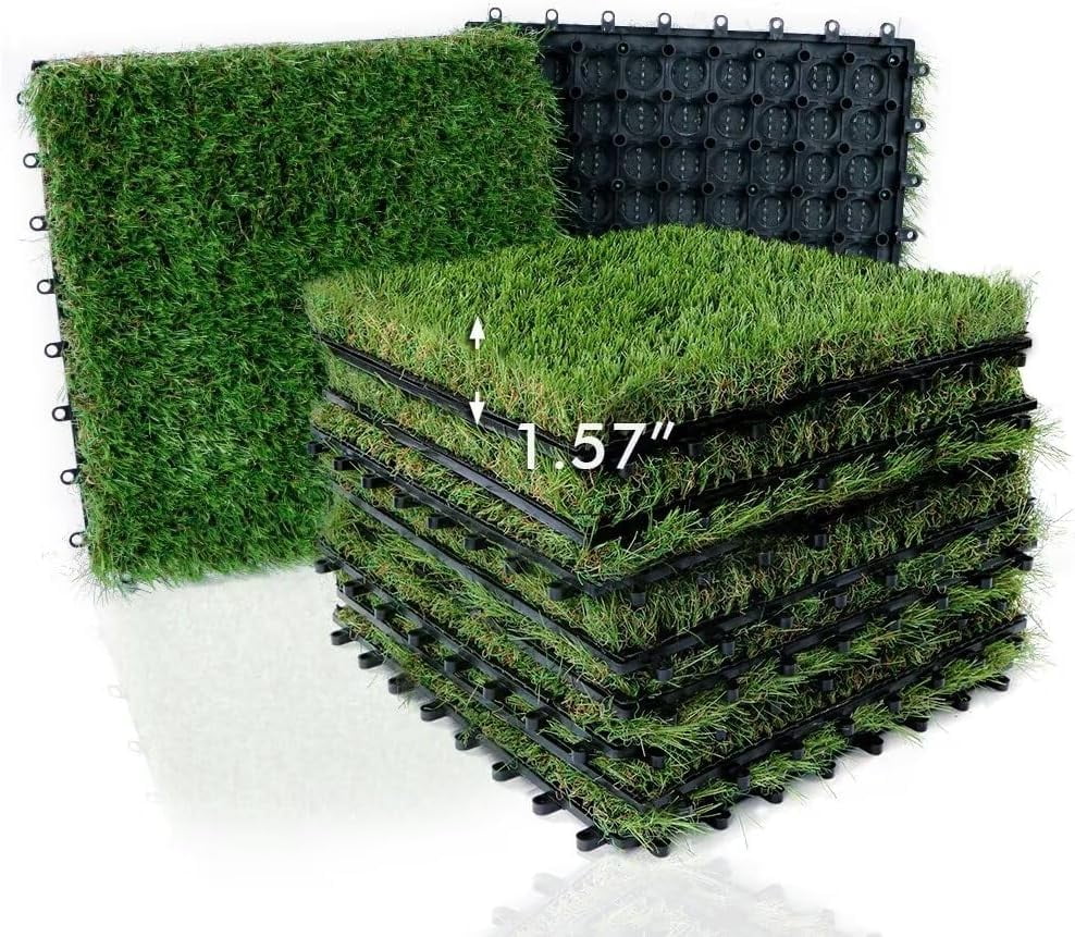 Outdoor Artificial Grass Tiles Interlocking Turf Squares 9 Pack, 12"x12 ...