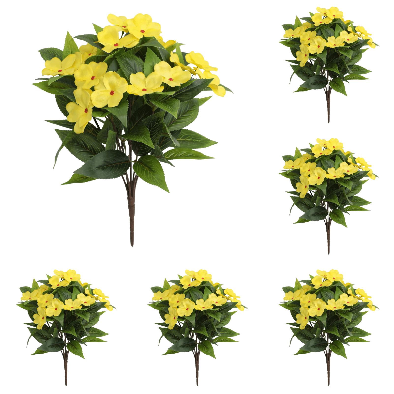 Outdoor Artificial Plants Fake Flowers-Faux Impatiens Bushes Silk ...