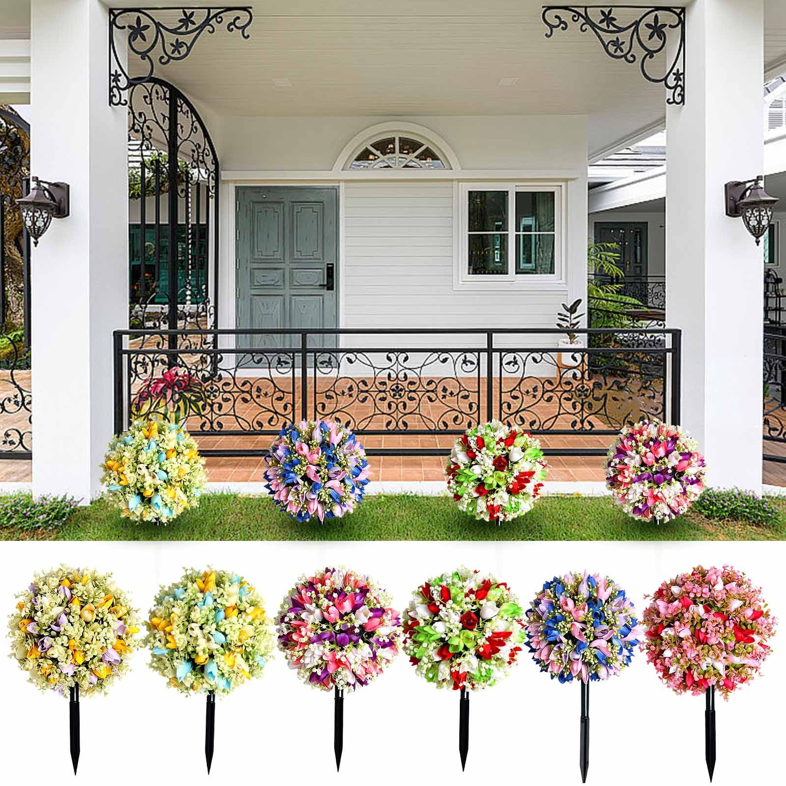 Outdoor Artificial Rose Tree,Ball Shape Flower Arrangement,Durable ...