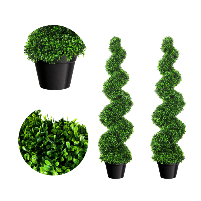 Outdoor Artificial Topiaries Boxwood Spiral Trees, 35.3in Spiral ...