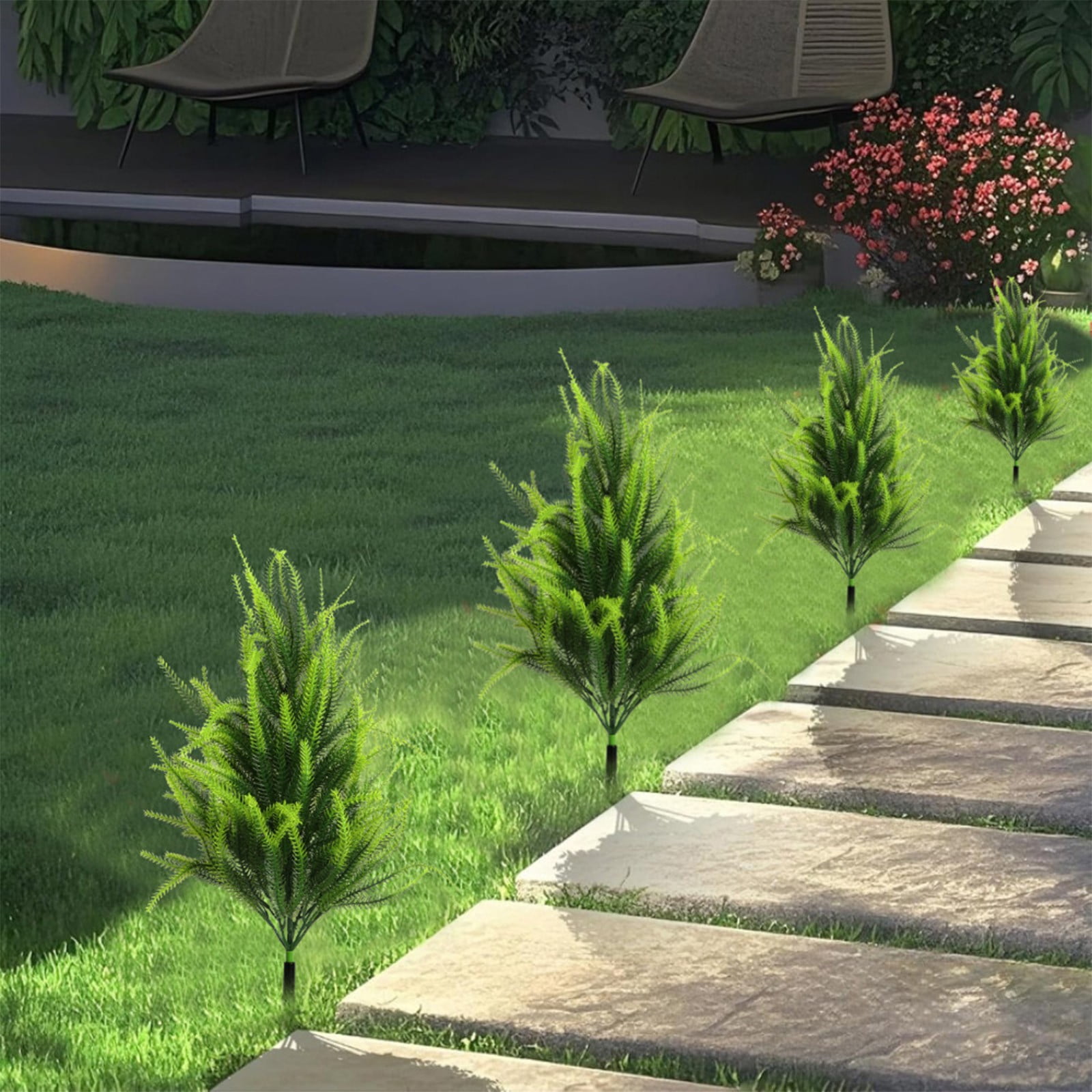 Outdoor Artificial Topiary Trees, Realistic PE Faux Shrubs with Ground ...