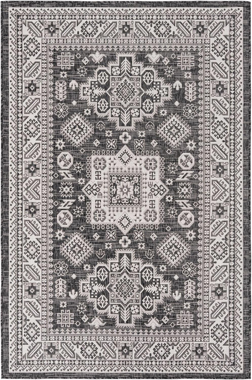 Outdoor Aztec Collection Rug – 5' x 8' Charcoal Gray Flatweave Rug ...