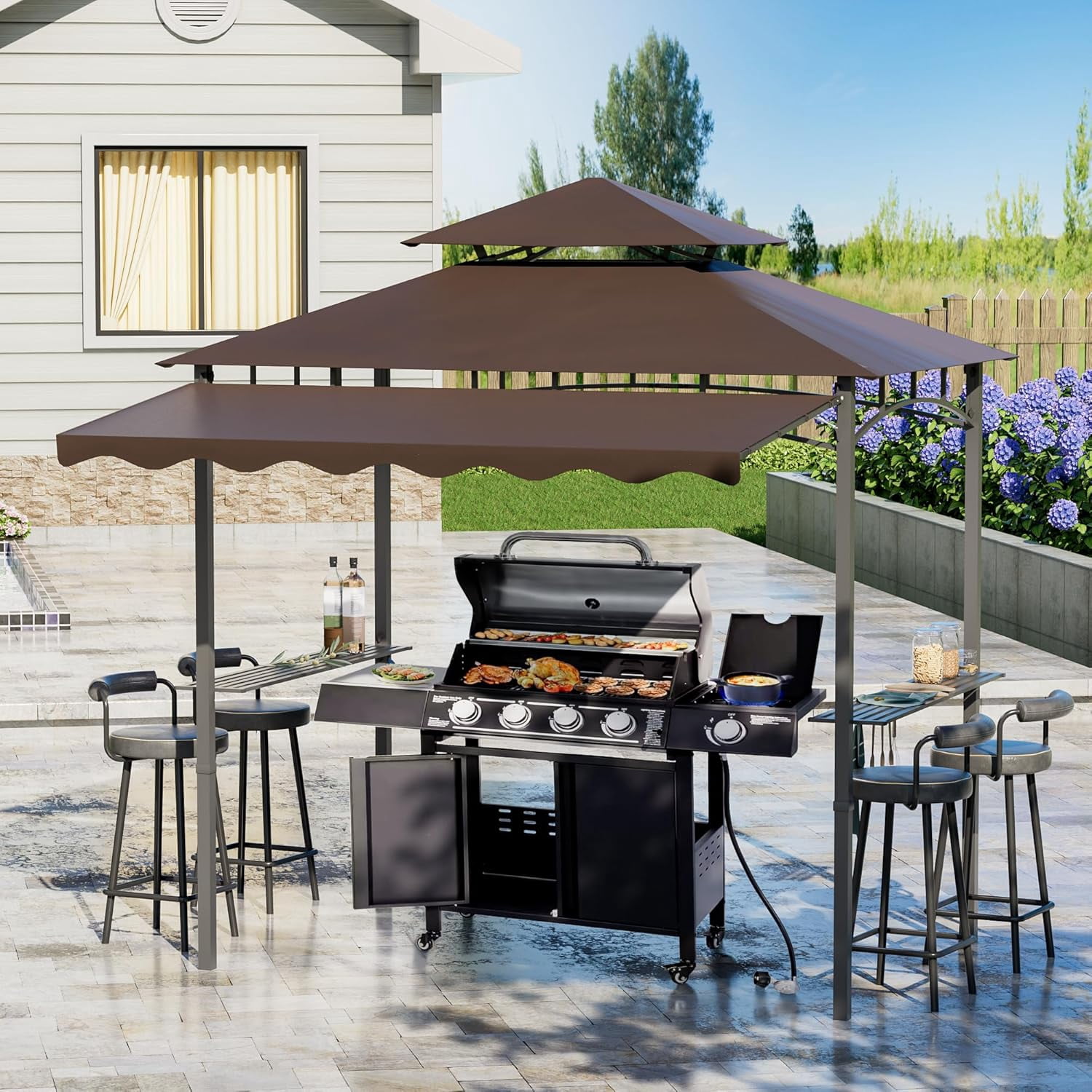 Outdoor BBQ Gazebo, 8x8 Ft Grill Gazebos with Extra Adjustable Shadow ...