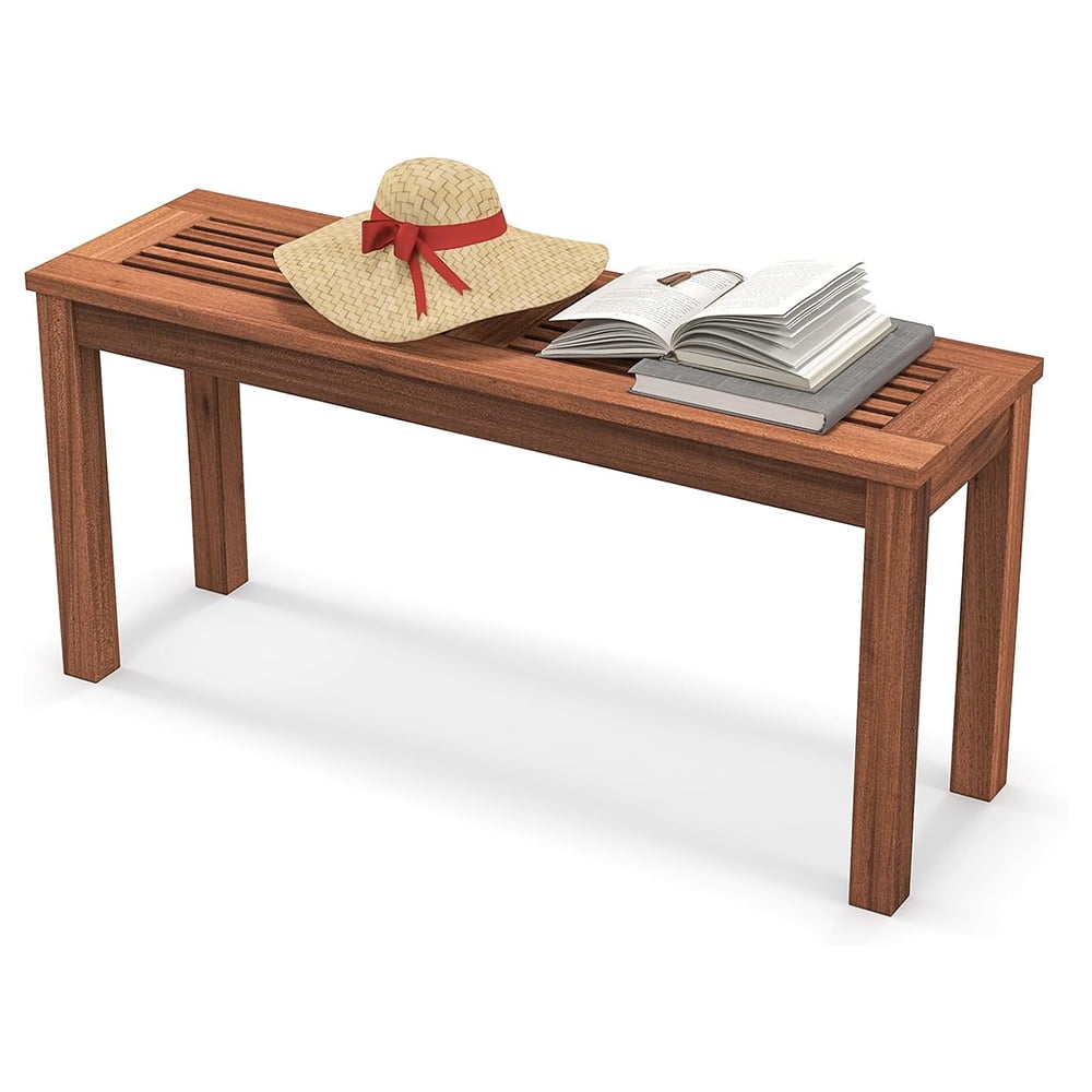 Outdoor Backless Bench, 2-Seater Rustic Wood Bench, Patio Dining Bench ...