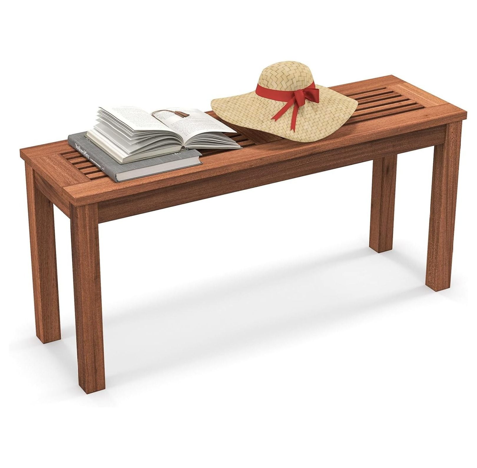 Outdoor Backless Bench, Patio Dining Bench with Breathable Slatted Seat ...