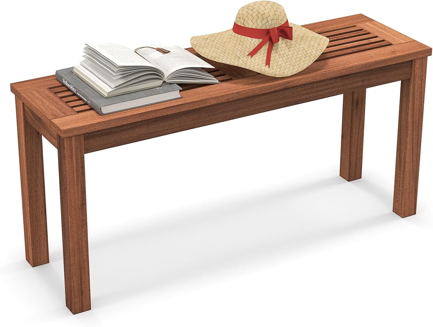 Outdoor Backless Bench, Patio Dining Bench with Breathable Slatted Seat ...