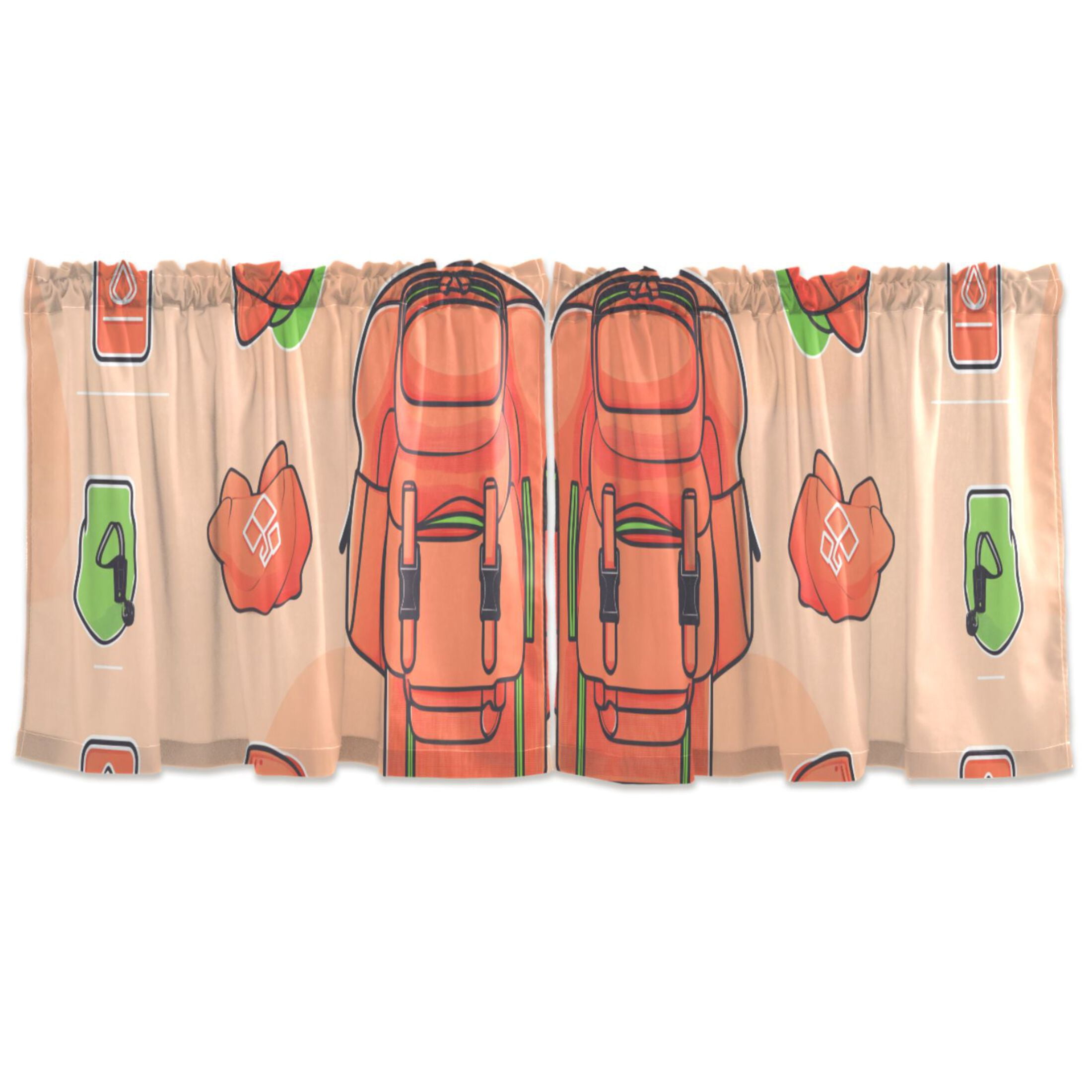 Outdoor Backpack Pattern Tier Curtains for Kitchen 57x36 Inch Semi ...