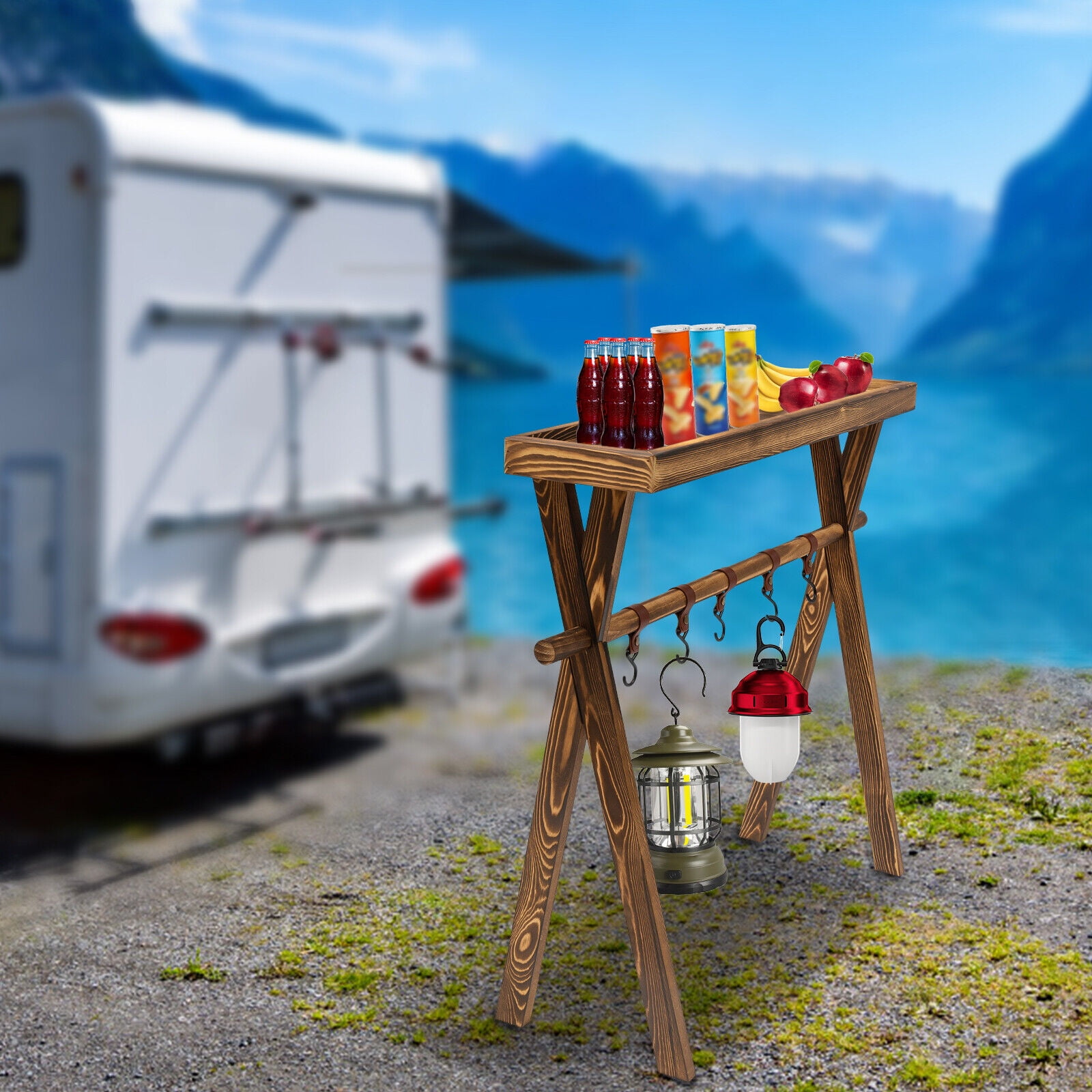 Outdoor Backyard Camping Hanging Rack Picnic Table Rack Wine Bottle ...