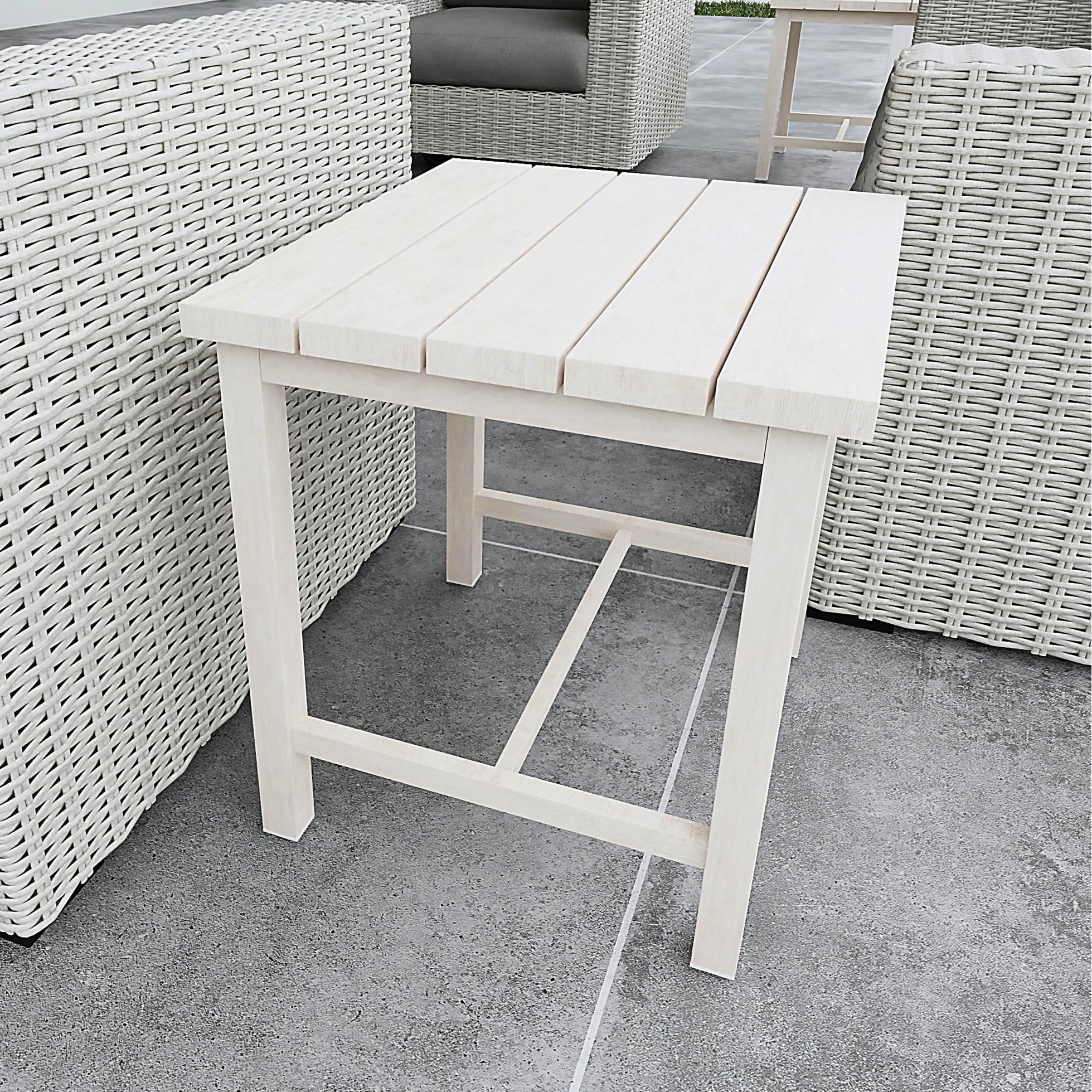 Outdoor Balcony Chairside Table - Solid Aluminum Build, Whitewashed ...