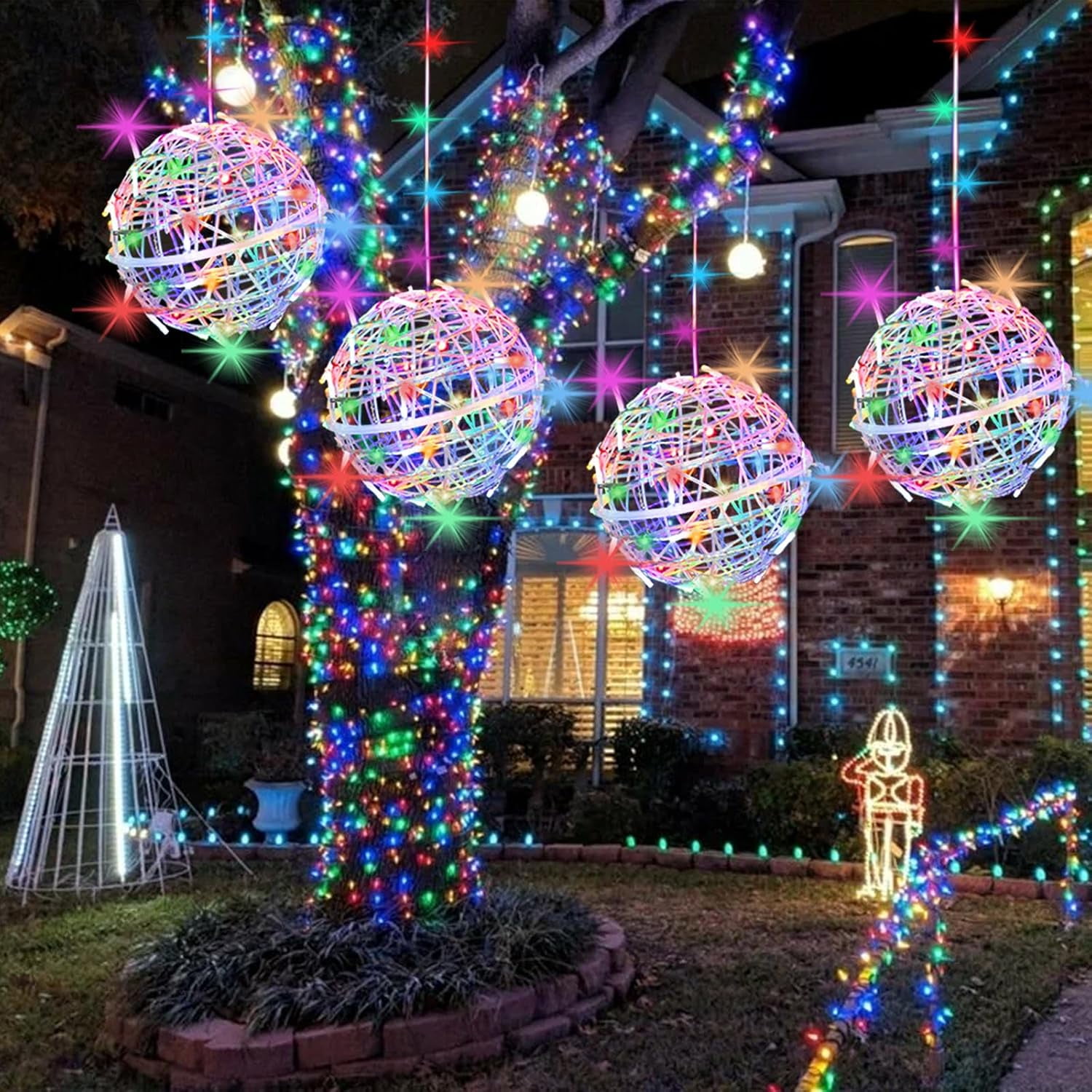 Outdoor Balls Lights Hanging Tree Garden Lights - 4 Pack 11.8" Sphere ...