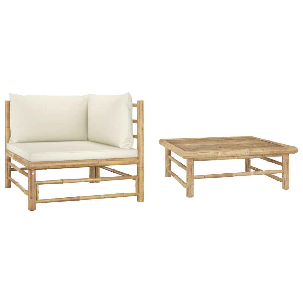 Outdoor Bamboo Lounge Set with Cream White Cushions - 2 Pieces ...