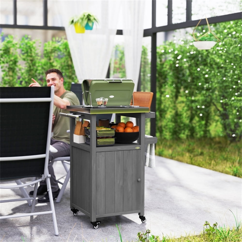 Outdoor Bar Cart Grill Table - 110LBS Top Capacity, Stainless Steel Top ...