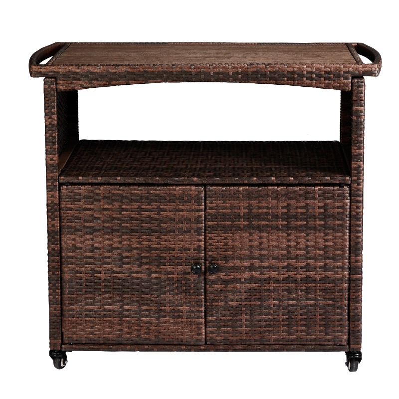 Outdoor Bar Cart with Storage Cabinet, Patio Wicker Sideboard Buffet ...