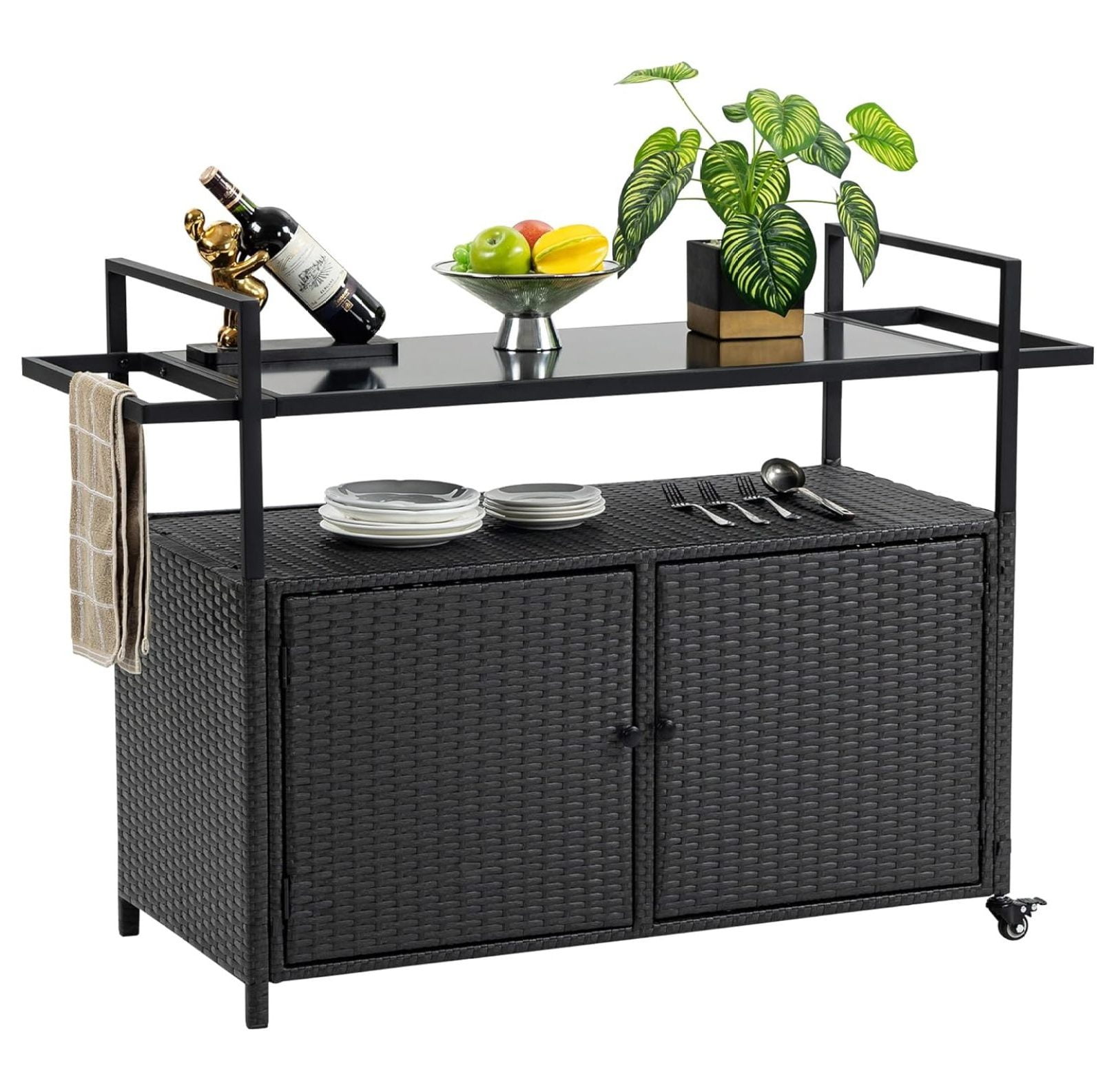 Outdoor Bar Cart Table - Patio Console Storage Cabinet BBQ Grill Carts ...