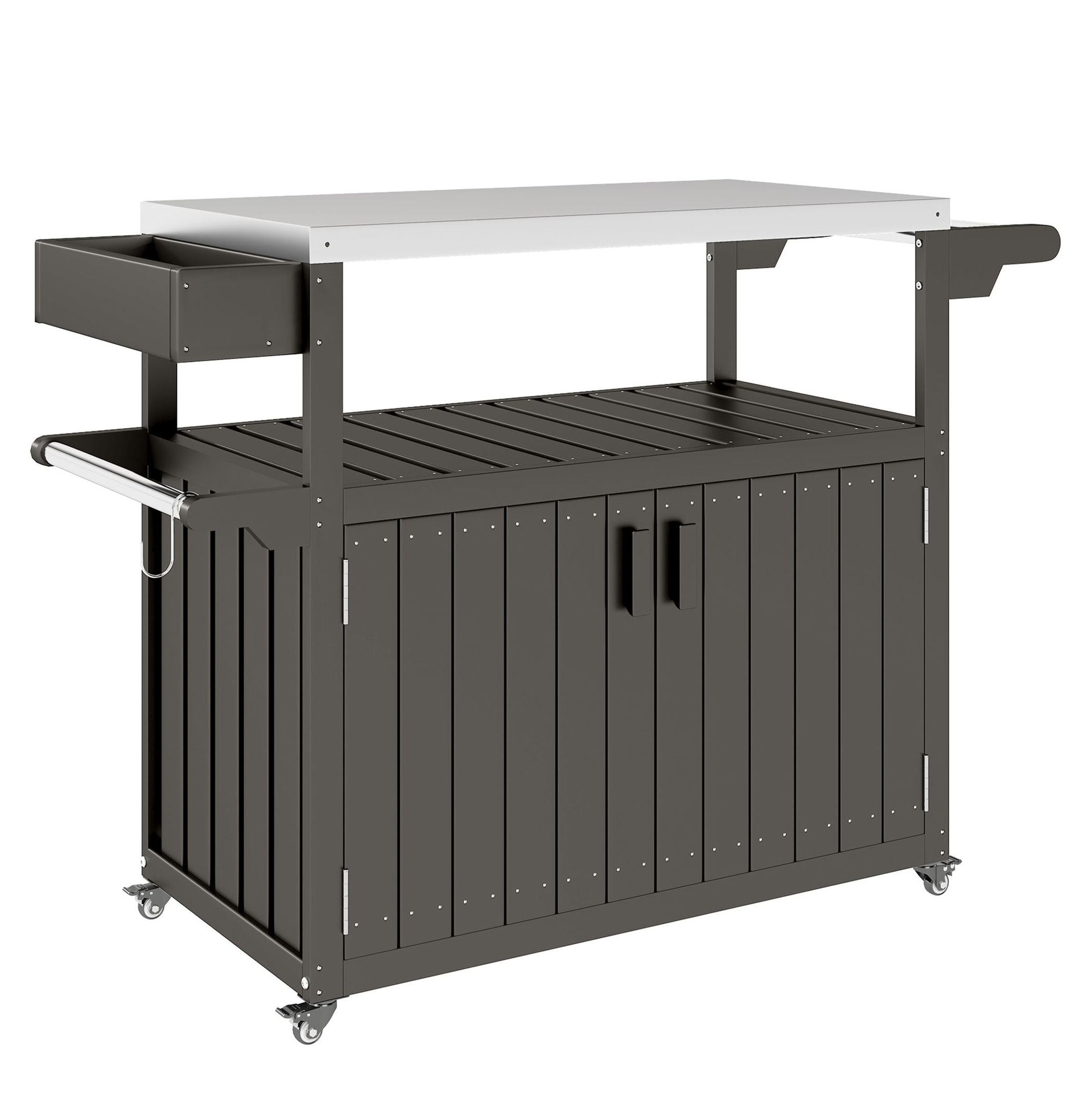 Outdoor Bar Cart with Storage, Stainless Steel Rolling Kitchen Island ...
