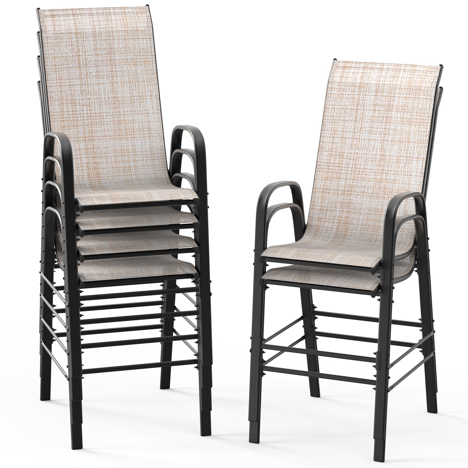 Outdoor Bar Chairs Set of 6 – Stackable Outdoor Bar Stools with Sturdy ...