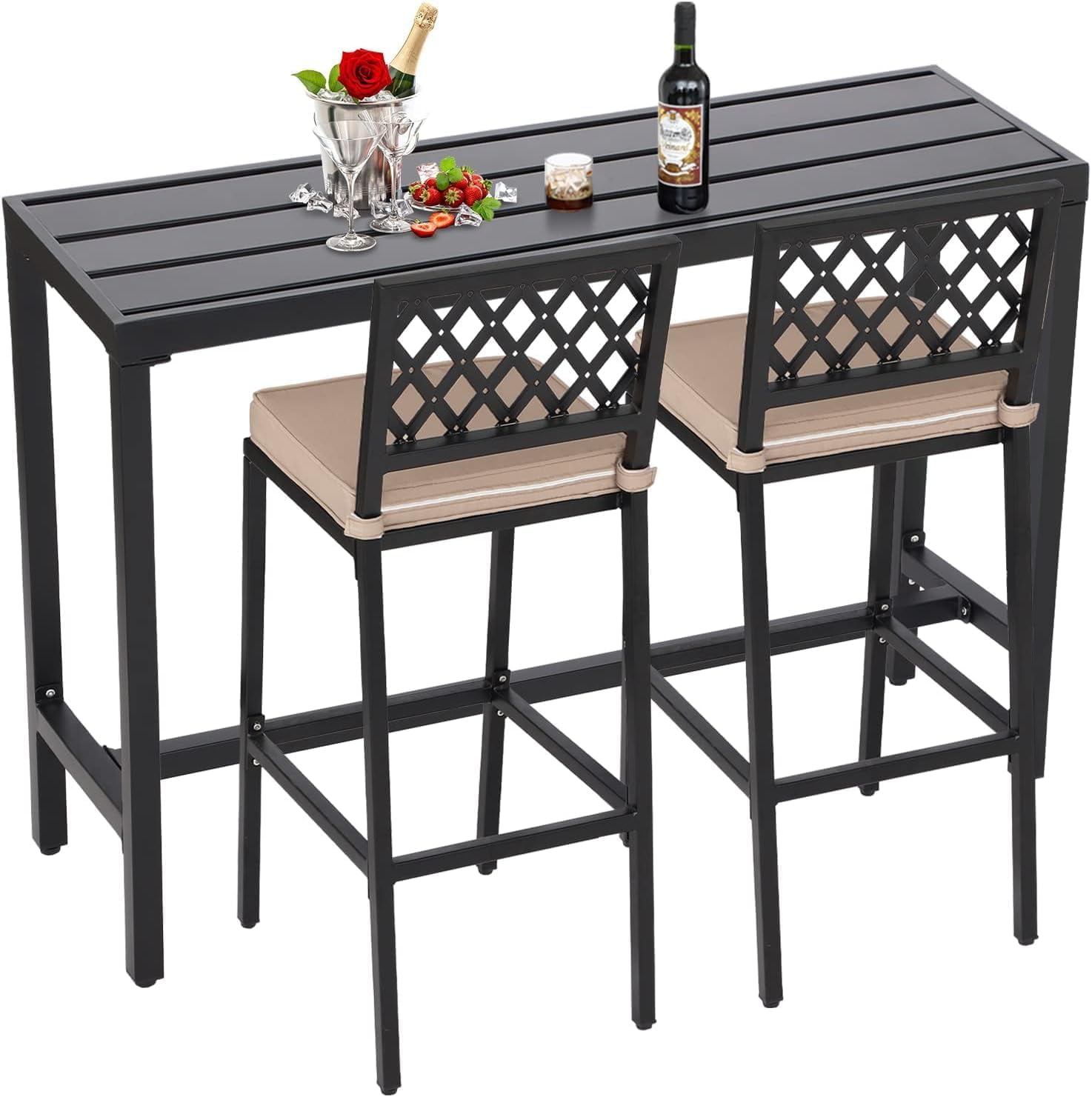 Outdoor Bar Chairs and Table, Metal Outdoor Bar Set, 3 Piece Patio Bar ...