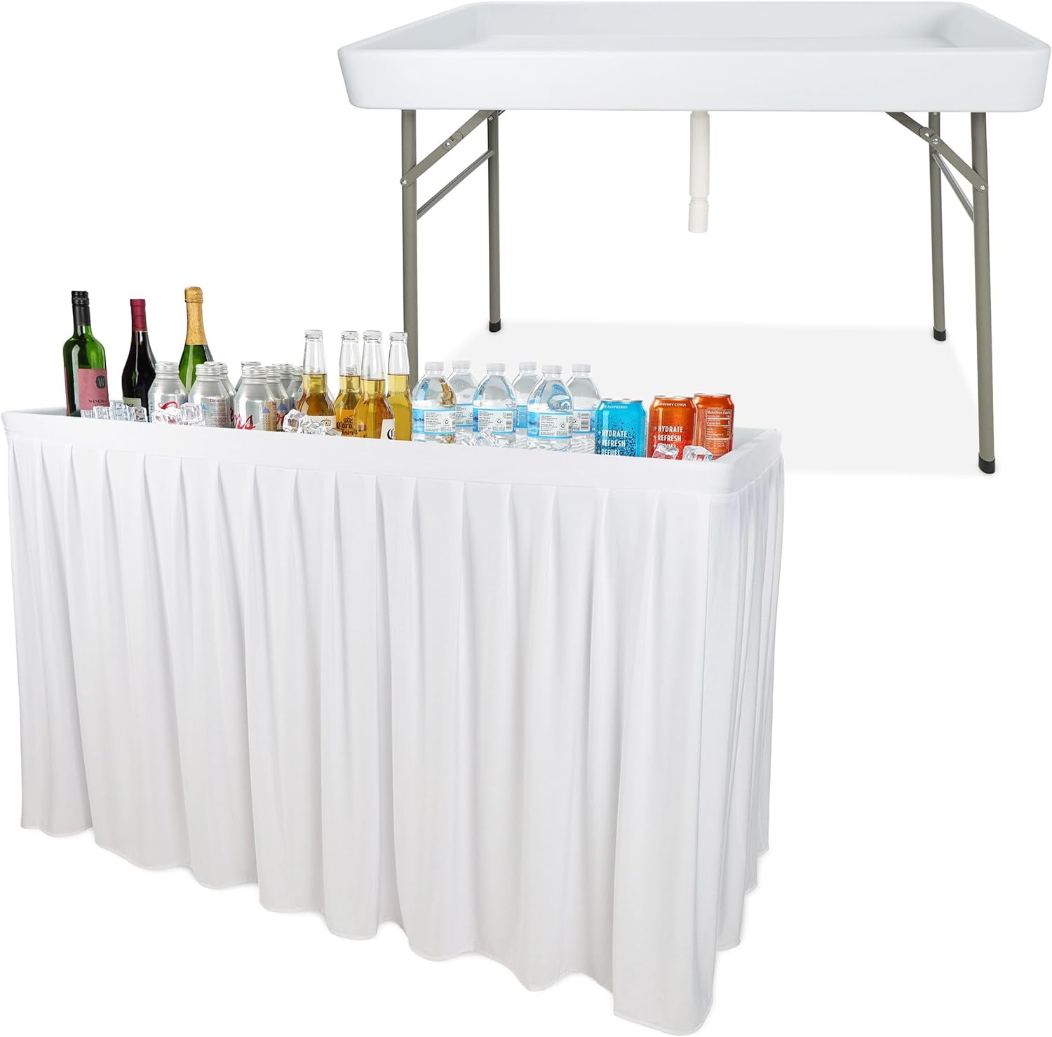 Outdoor Bar Cooler Table with Skirt - 4ft Folding Patio Table Ice ...