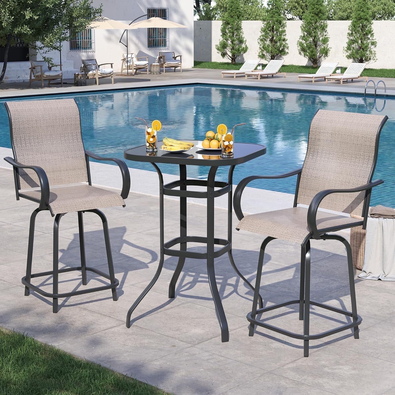 Outdoor Bar Height Table and Chairs Set for 2, All Weather Patio High ...