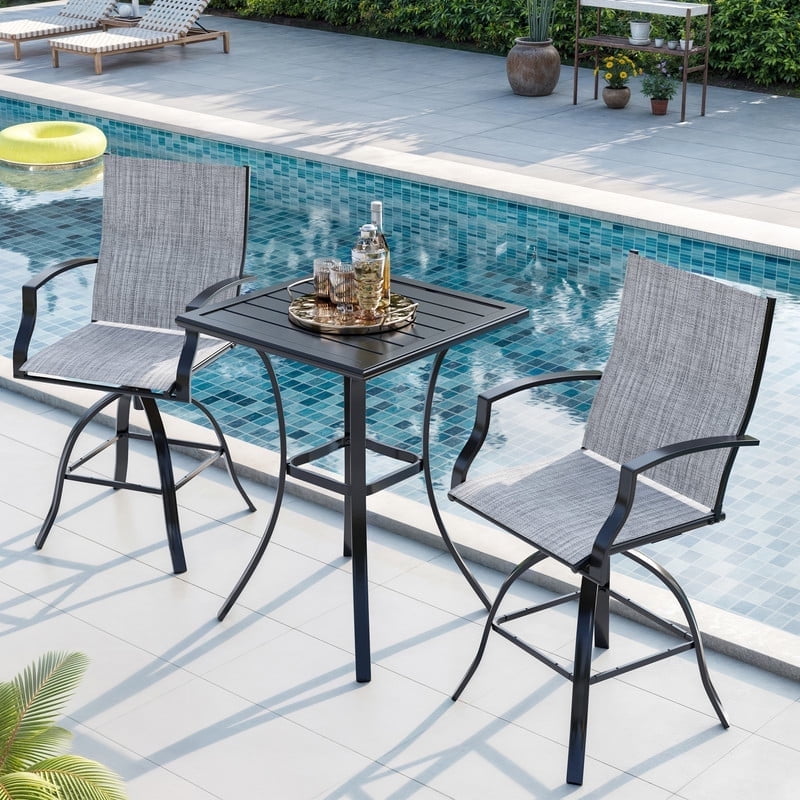 MRUAKA 3-Piece Patio Swivel Bar Set - All Weather High Top Bistro Set ...