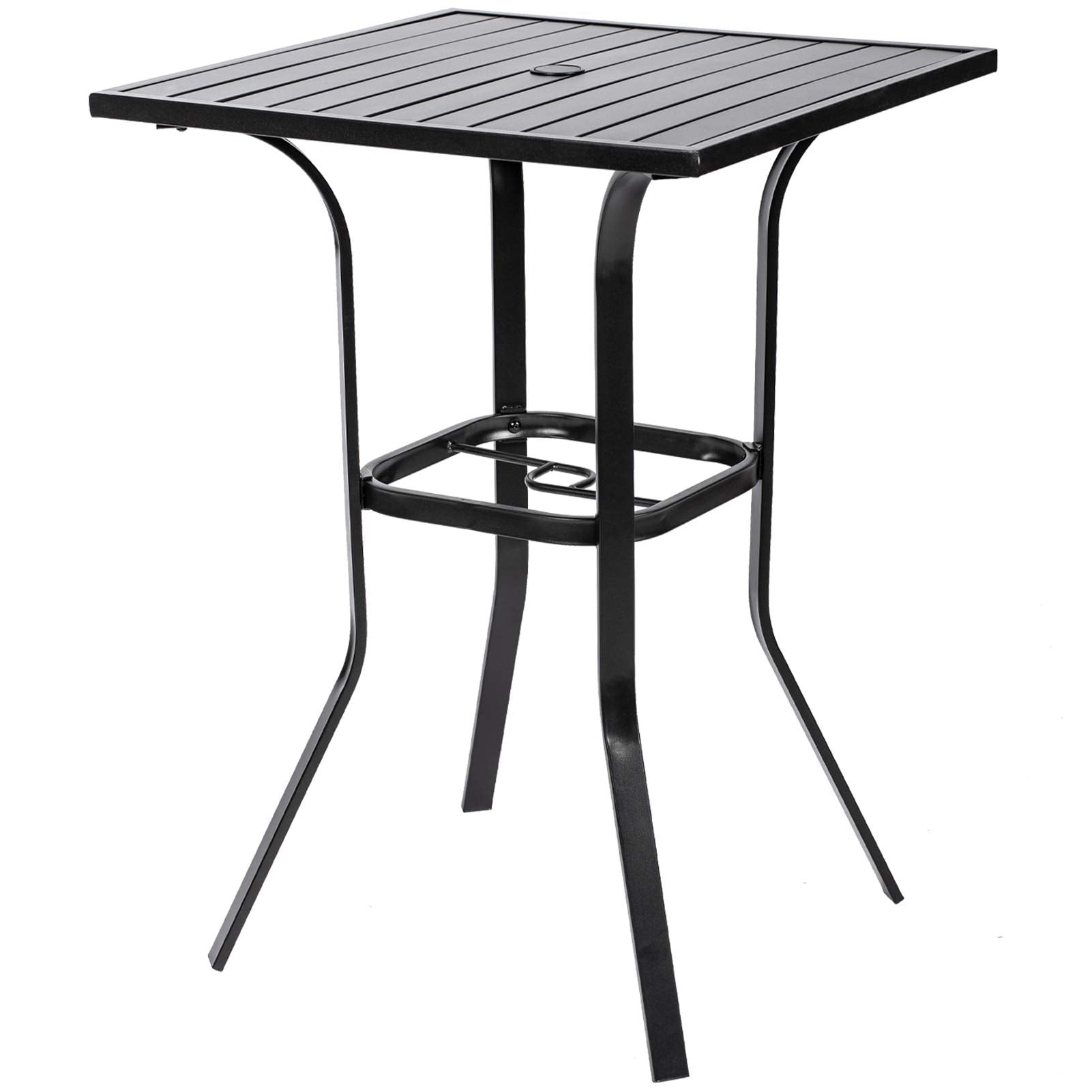 Black Patio Bistro Table, Bar Height Outdoor Table with Umbrella Hole ...
